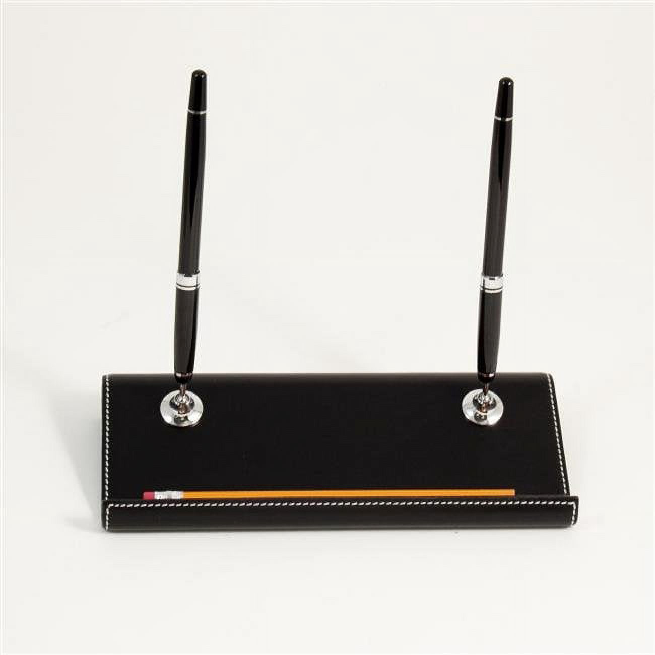 Bey-Berk International Leather Double Pen Stand - Black & Chrome Desk ...