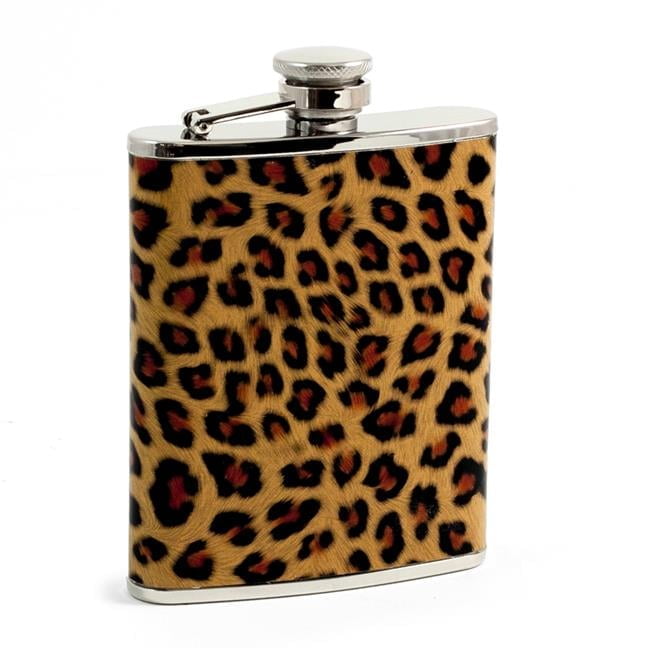 Bey-Berk International FS436 6 oz Stainless Steel Leopard Pattern Flask ...