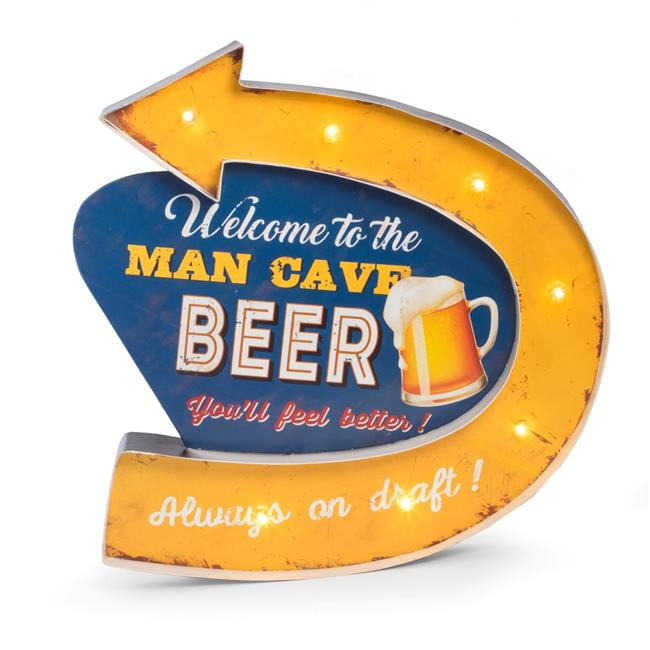Bey-Berk International Man Cave LED Lighted Metal Sign - Yellow, Blue ...