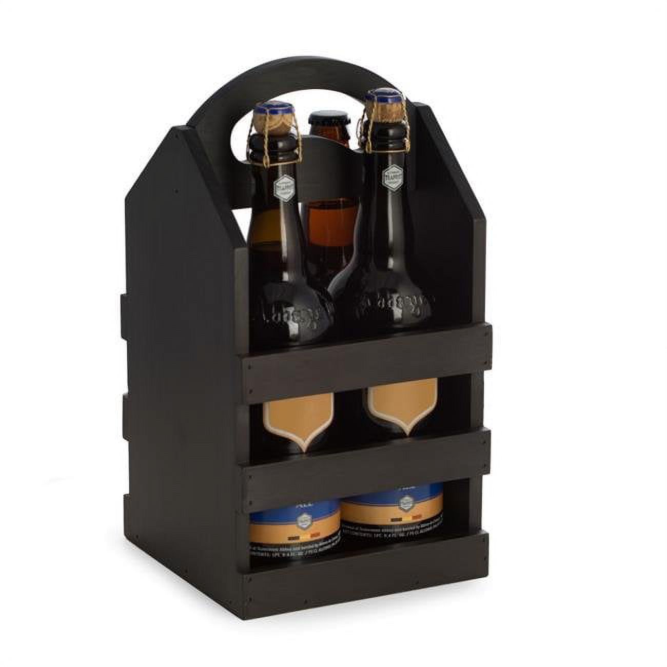 Black Wood Four Bottle Caddy w/Curved Built in Handle QGM21614 ...