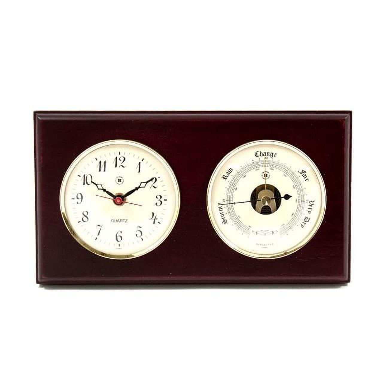 Bey-Berk International WS212 Brass Quartz Clock & Barometer - Mahogany ...