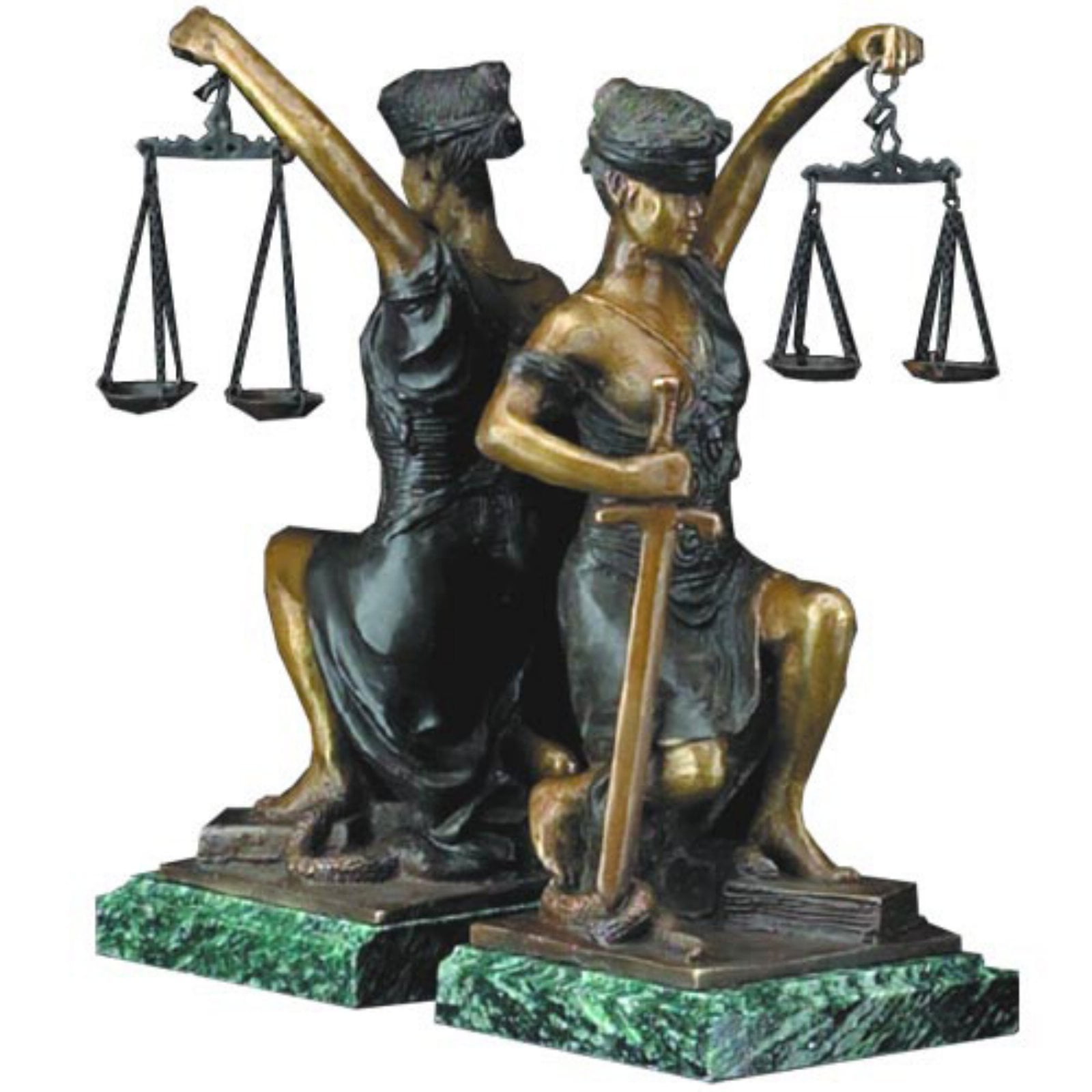 Bey-Berk R19J Kneeling Lady Justice Bookends Brass and Green Marble ...
