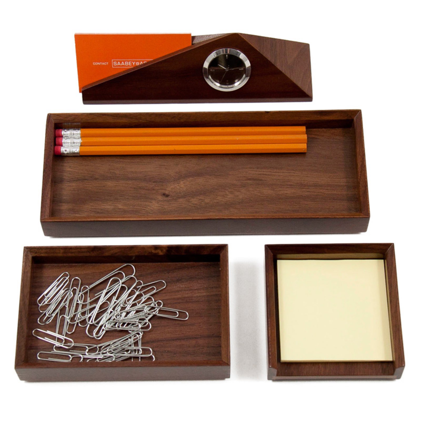 Bey-Berk Wooden Desk Set - 4 Piece - Walnut - Walmart.com