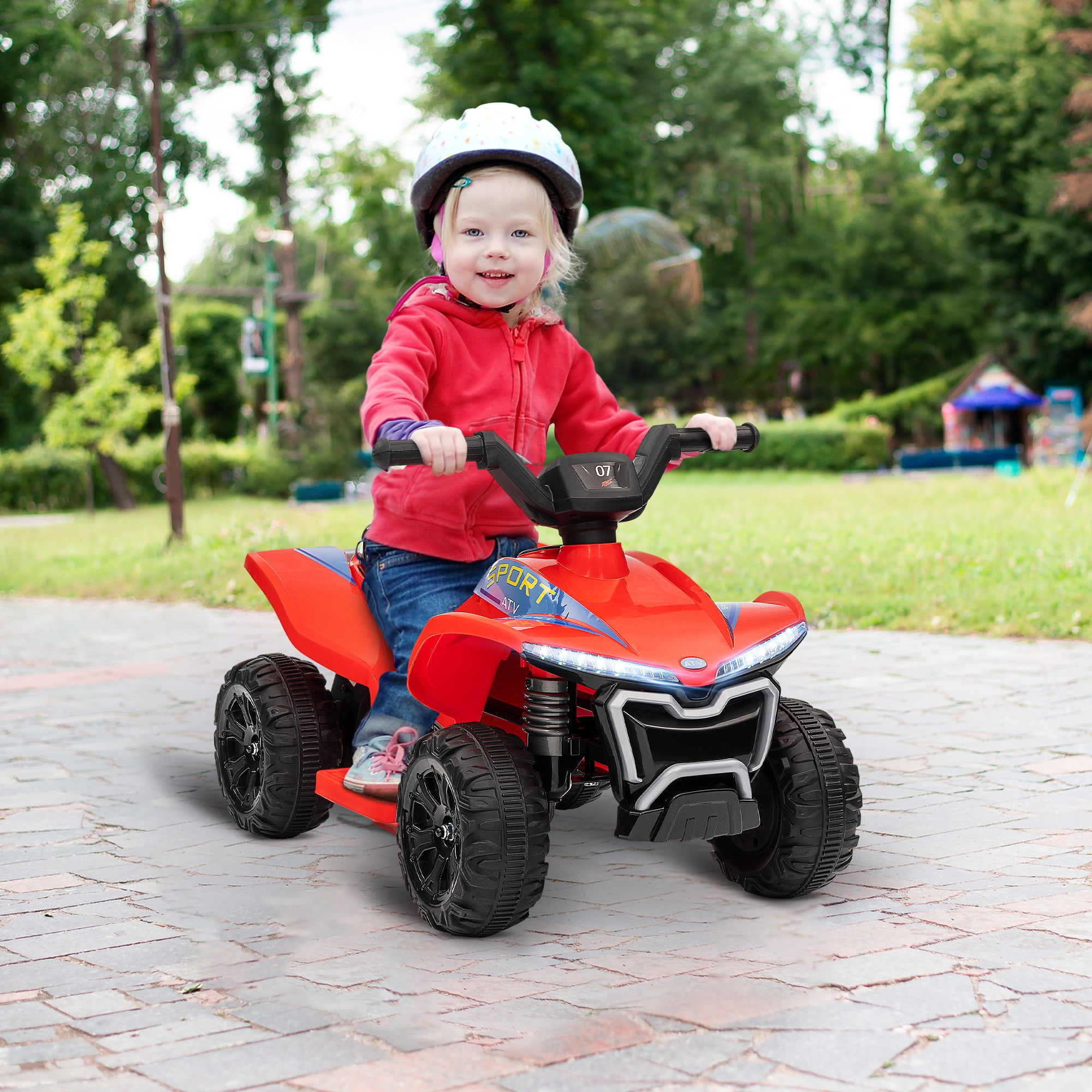 Beyamis 6V Kids ATV Quad Ride-On Toy - Rechargeable Battery, Lights ...