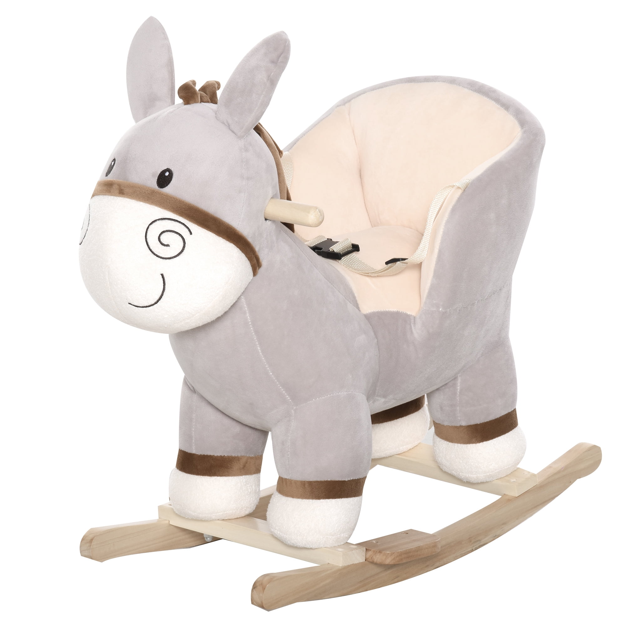 Beyamis Rocking Donkey for Kids - Plush Ride-On with Sound, Wood Base ...
