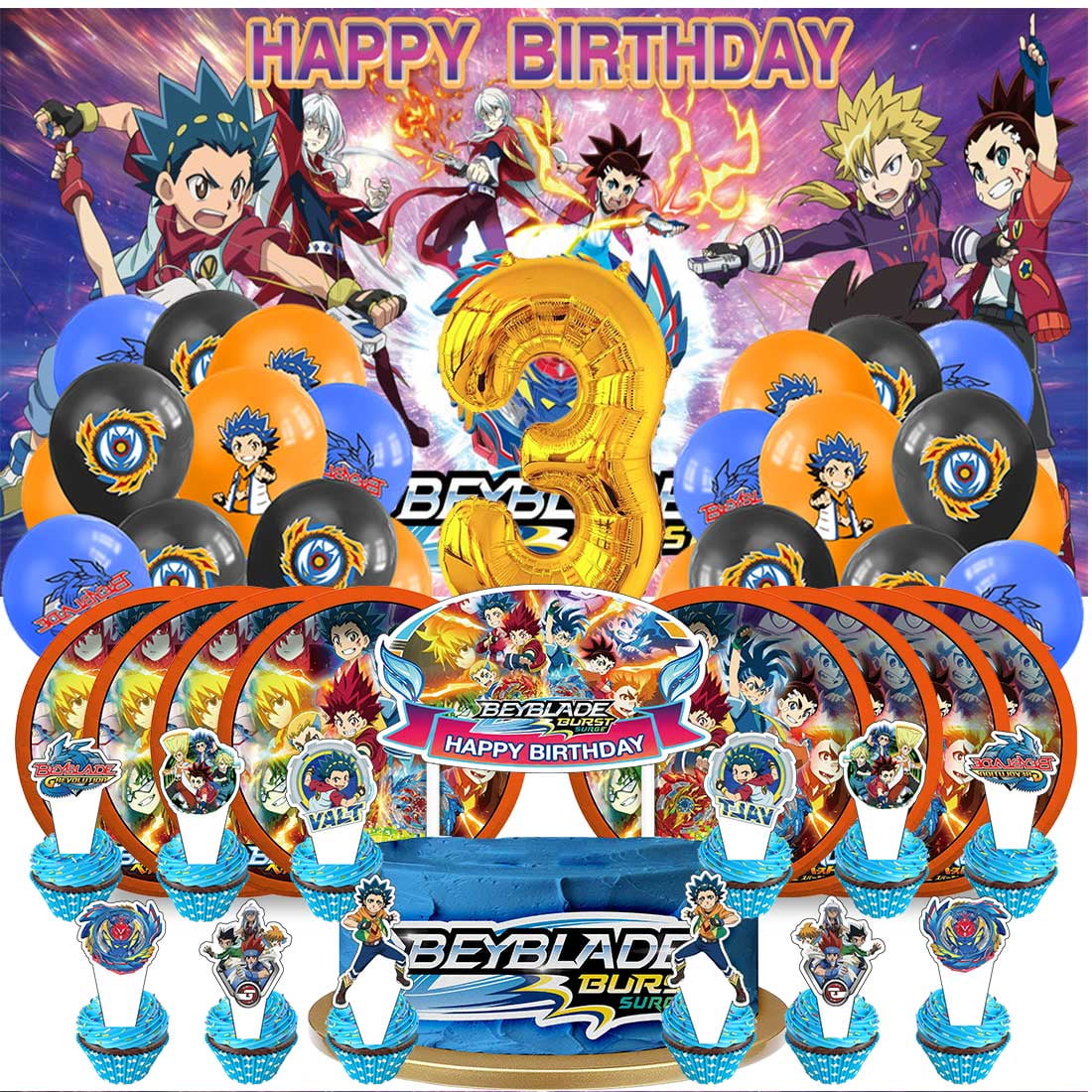 Beyblade Balloons Party Supplies 3rd Decor Tableware Birthday Cake ...
