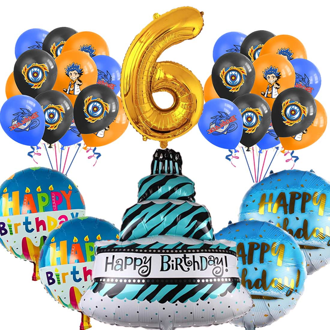Beyblade Balloons Party Supplies 6th Big Number Decorations Decor Kit ...