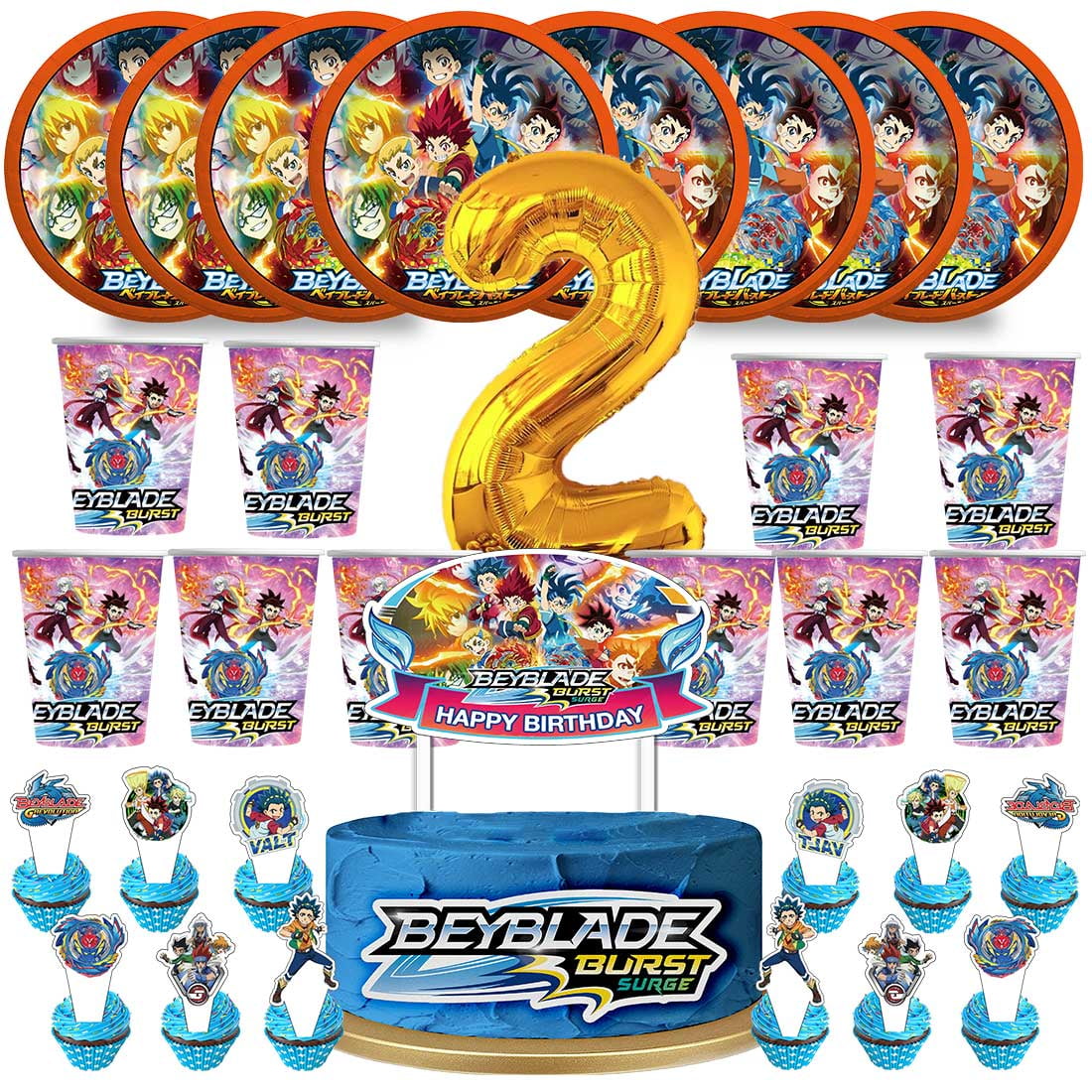 Beyblade Birthday 2nd Cups Party Supplies Plates Fans Decorations Cake ...
