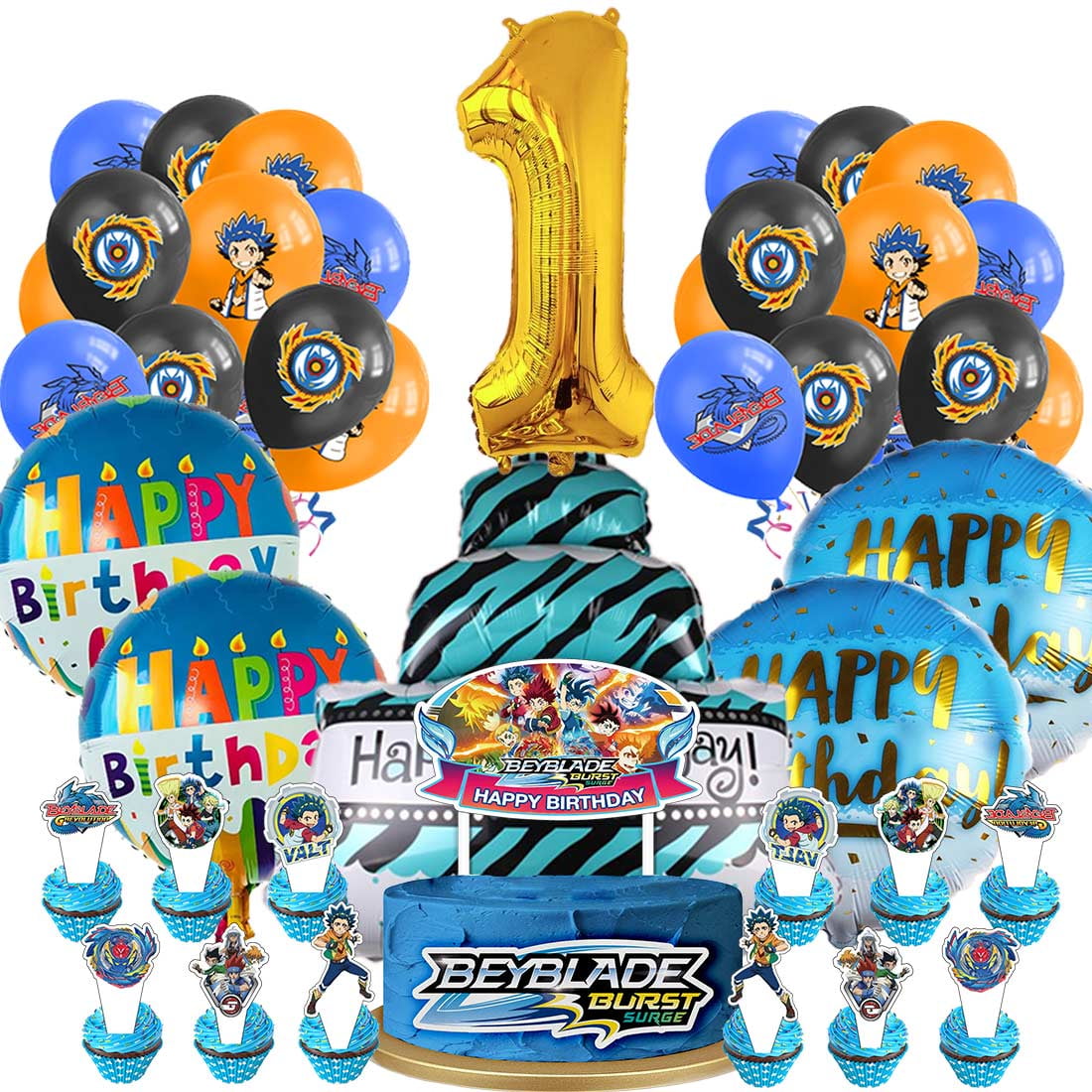 Beyblade Party Supplies 1st Decor Kit Balloons Birthday Cake Topper ...