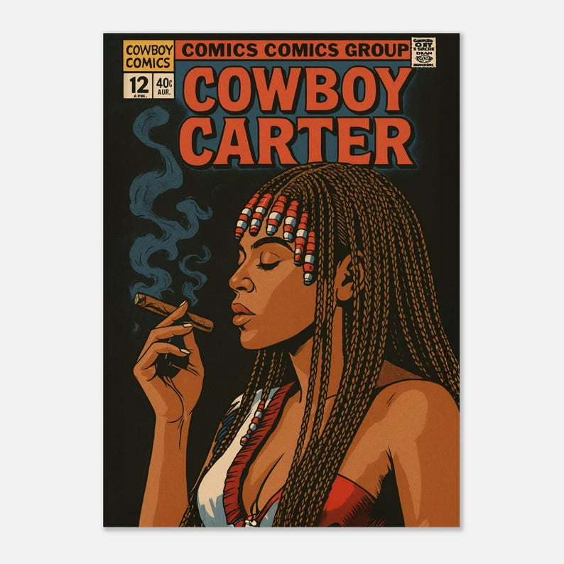 Beyoncé Cowboy Carter Comic Poster, Retro Cowgirl Fan Art Print ...