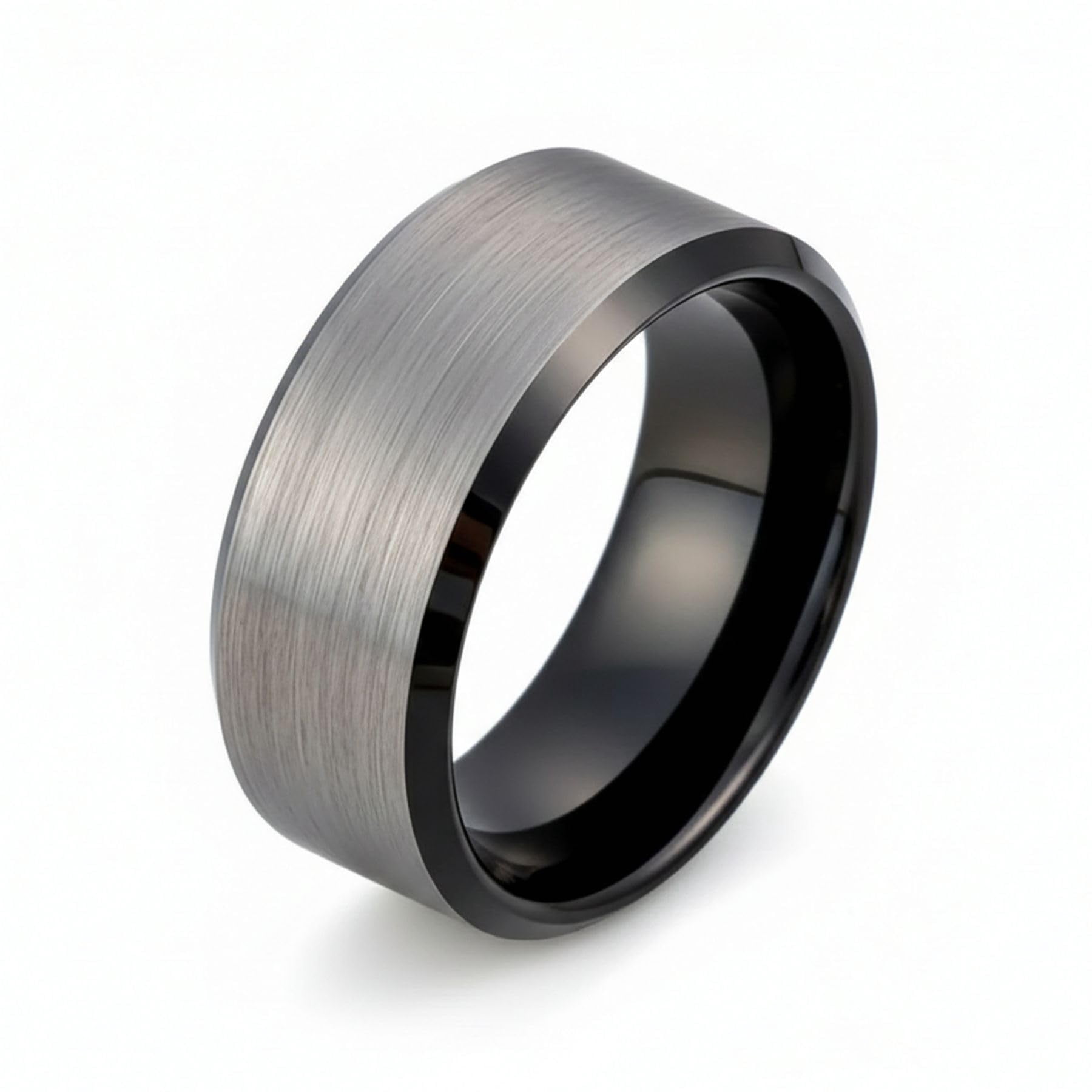 Beyond Brilliance 2-Tone Black Titanium 8mm Wedding Band Ring for Men ...