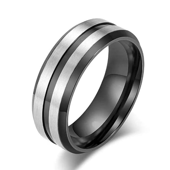 Beyond Brilliance 2-Tone Black Titanium Double Stripe 8mm Wedding Band ...