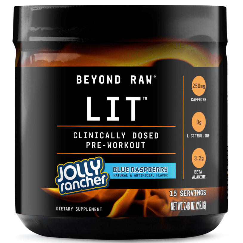 Beyond Raw Lit Pre-Workout Powder, Jolly Rancher® Blue Raspberry, 250mg ...