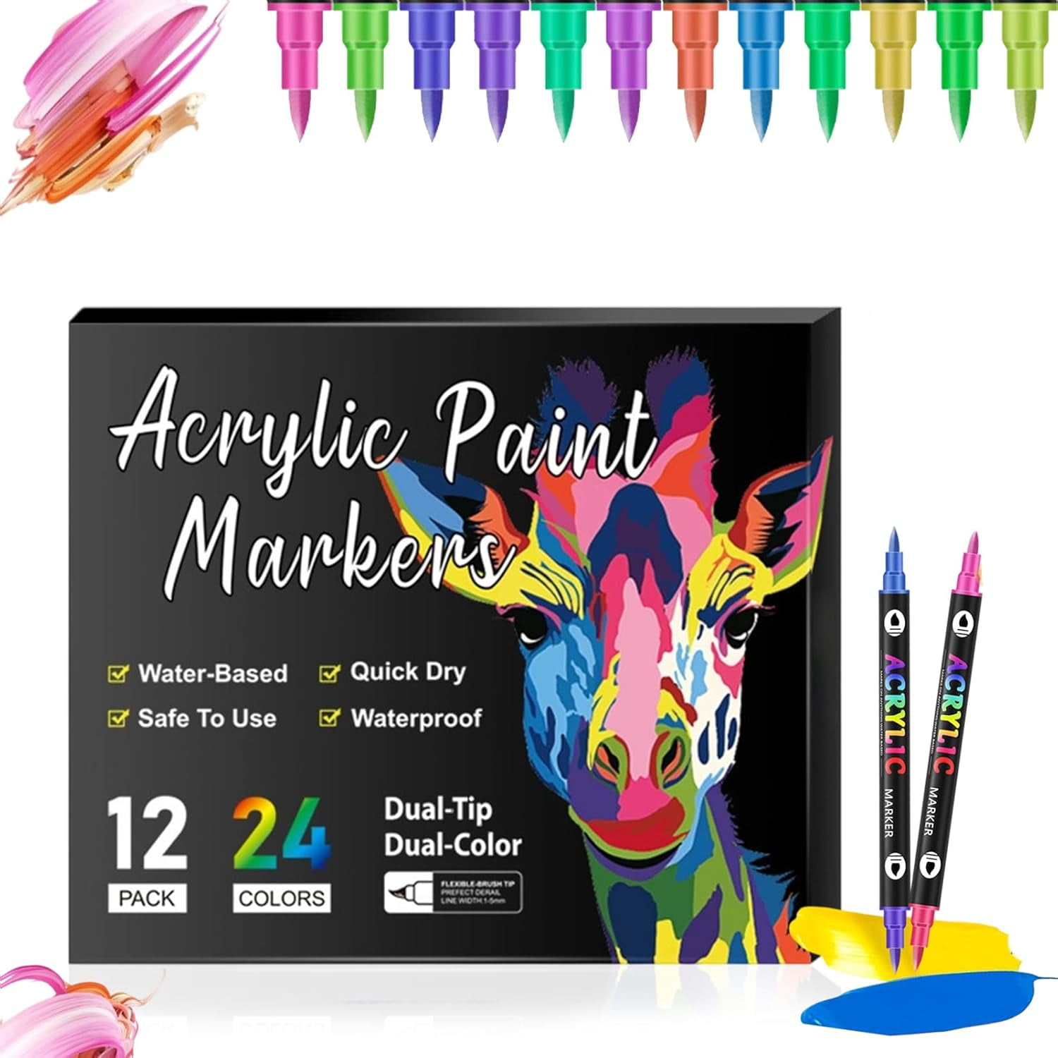 Beyonddraw Dual Tip Acrylic Paint Pen Marker - 24/48/72/120 Colors Acrylic Paint Markers for ...