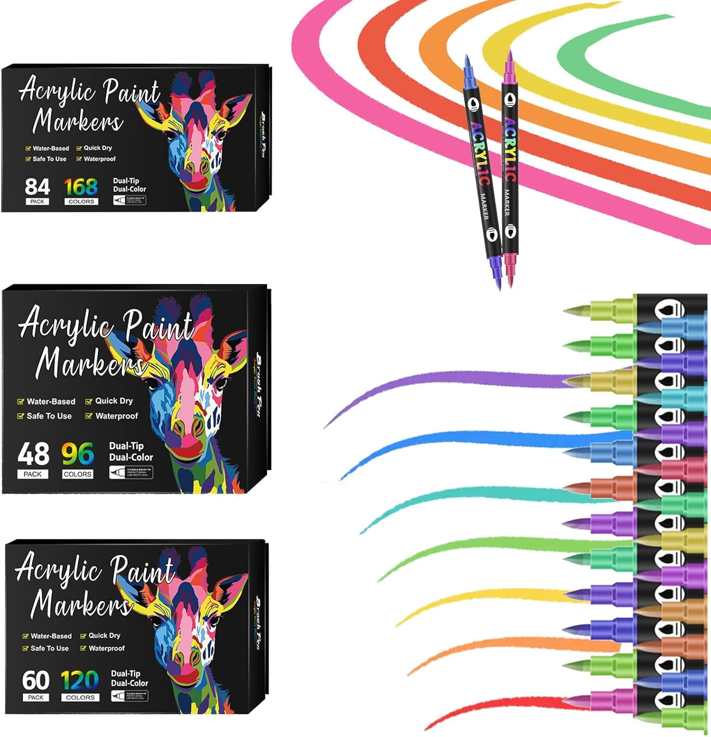Beyonddraw Dual Tip Acrylic Paint Pen Marker - 24/48/72/96/120/168 Colors, Paint Pen Marker for ...