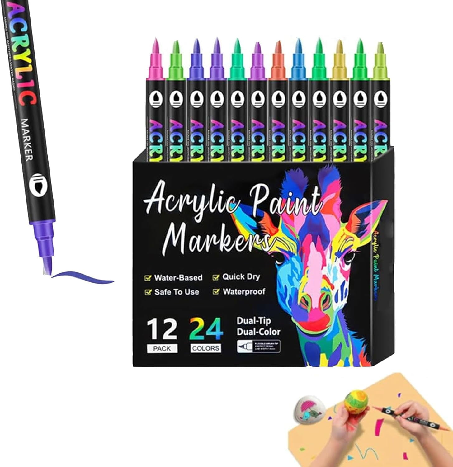 Beyonddraw Dual Tip Acrylic Paint Pen Marker,Paint Pens Set,Acrylic Paints Pens-Marker, 12 ...