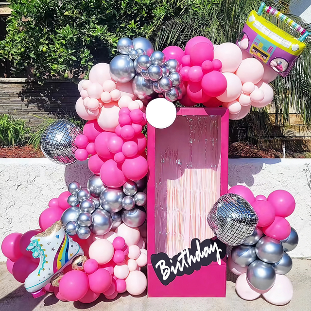 Beyondtrade 130pcs Y2k Hot Pink Silver Disco Balloons Garland Arch Kit ...