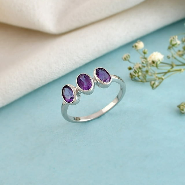 Bezel Amethyst Ring Purple Amethyst Engagement Ring Rose Gold Amethyst ...