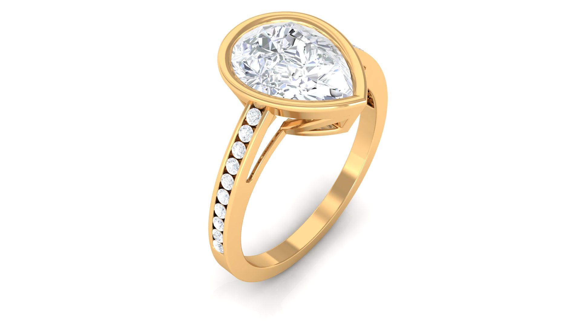 Bezel Set Moissanite Ring for Engagement (2 Ct, 7x10 mm Pear Cut, D-VS1 Quality), 14K Yellow ...