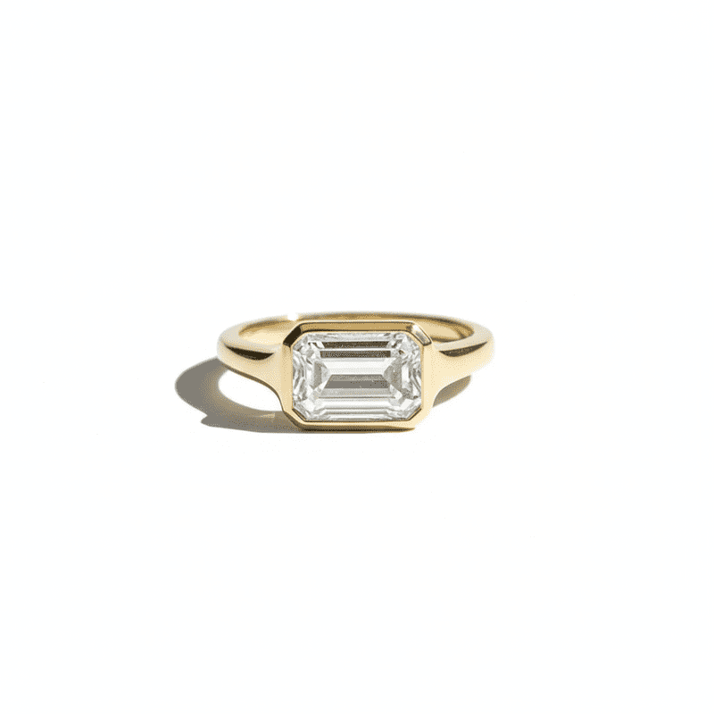 Bezel Set 2 Ct East West Emerald Cut Diamond Engagement Ring, Ice ...