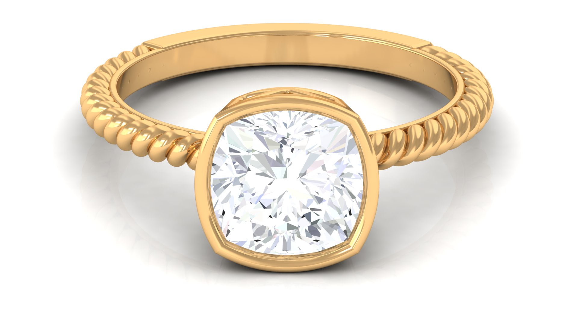 Bezel Set 3.25 CT, 8 MM Cushion Cut Moissanite Solitaire Ring with Gold ...