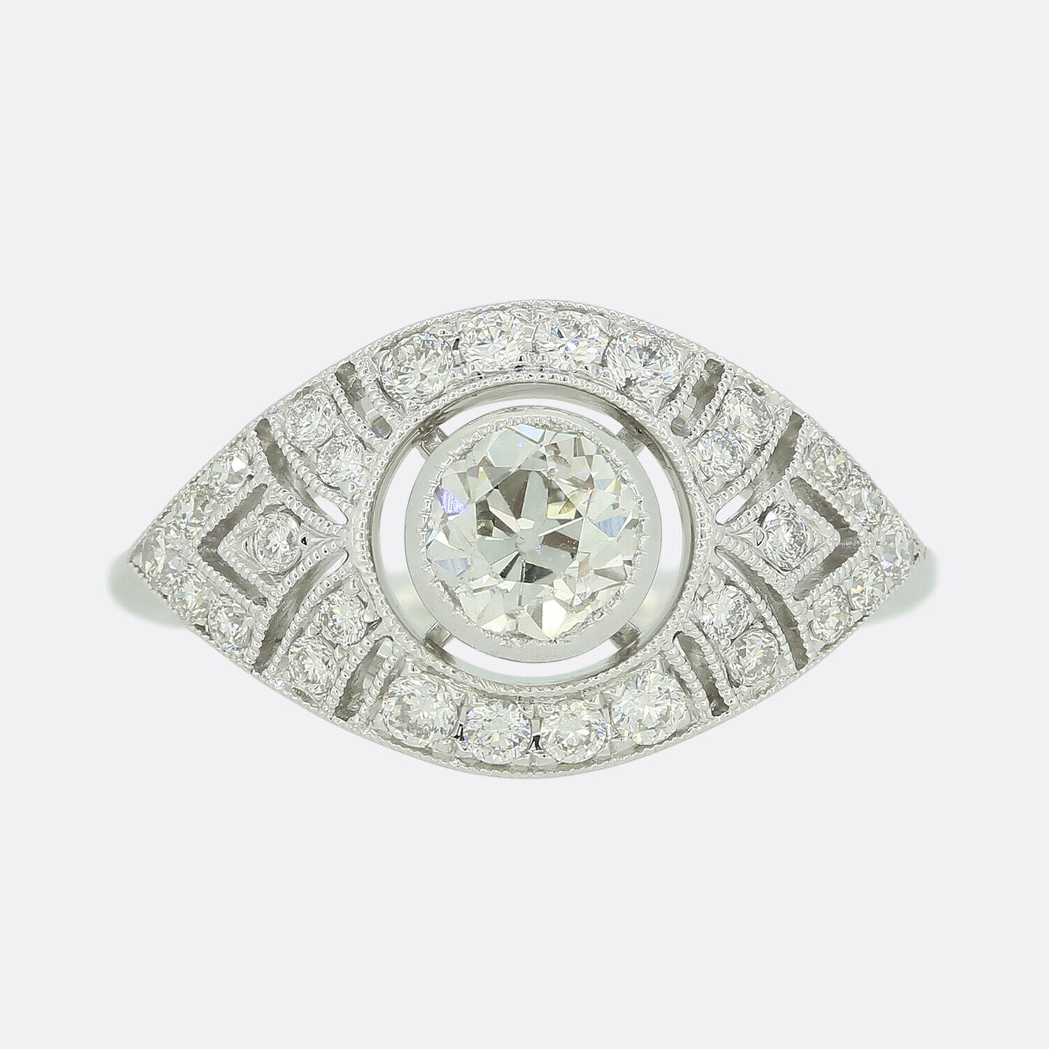 Bezel Set Art Deco Milgrain Filigree Diamond Ring 2.3 Ct Diamond 14K ...