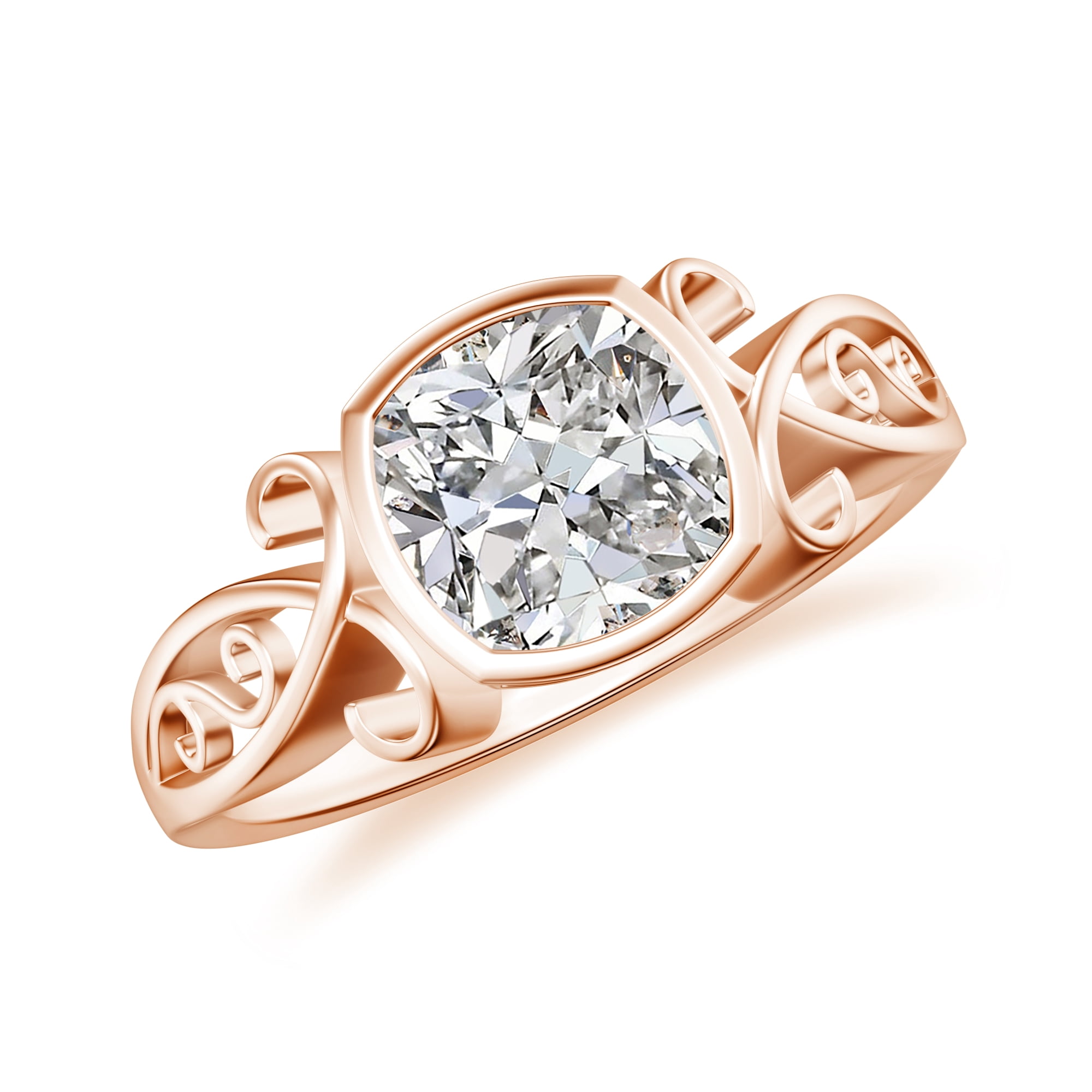 Bezel Set Cushion Shaped Diamond Solitaire Engagement Ring in 925 ...