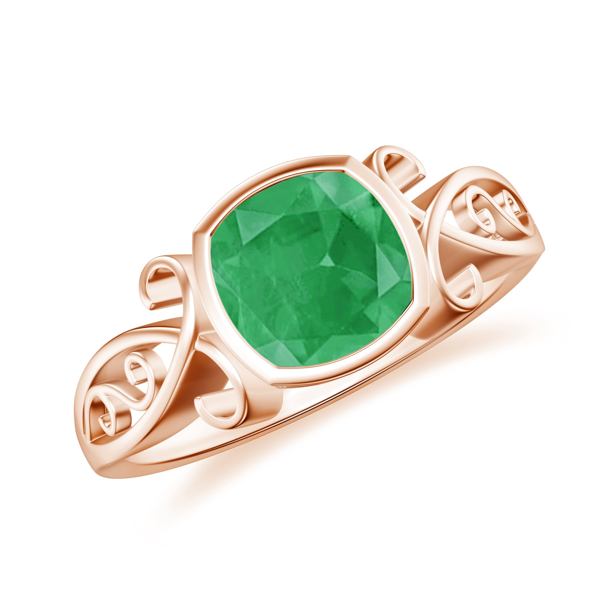 Bezel Set Cushion Shaped Emerald Solitaire Engagement Ring in 925 ...