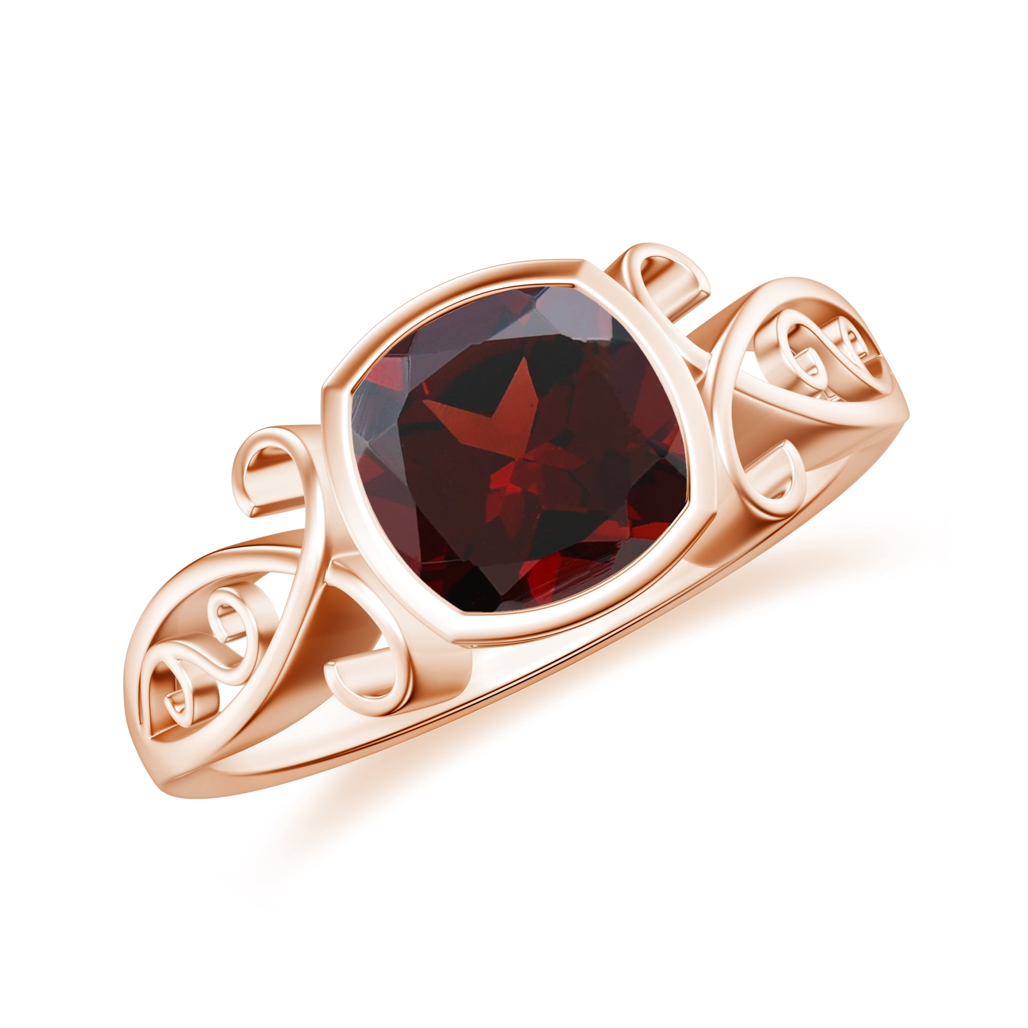 Bezel Set Cushion Shaped Garnet Solitaire Engagement Ring in 925 ...
