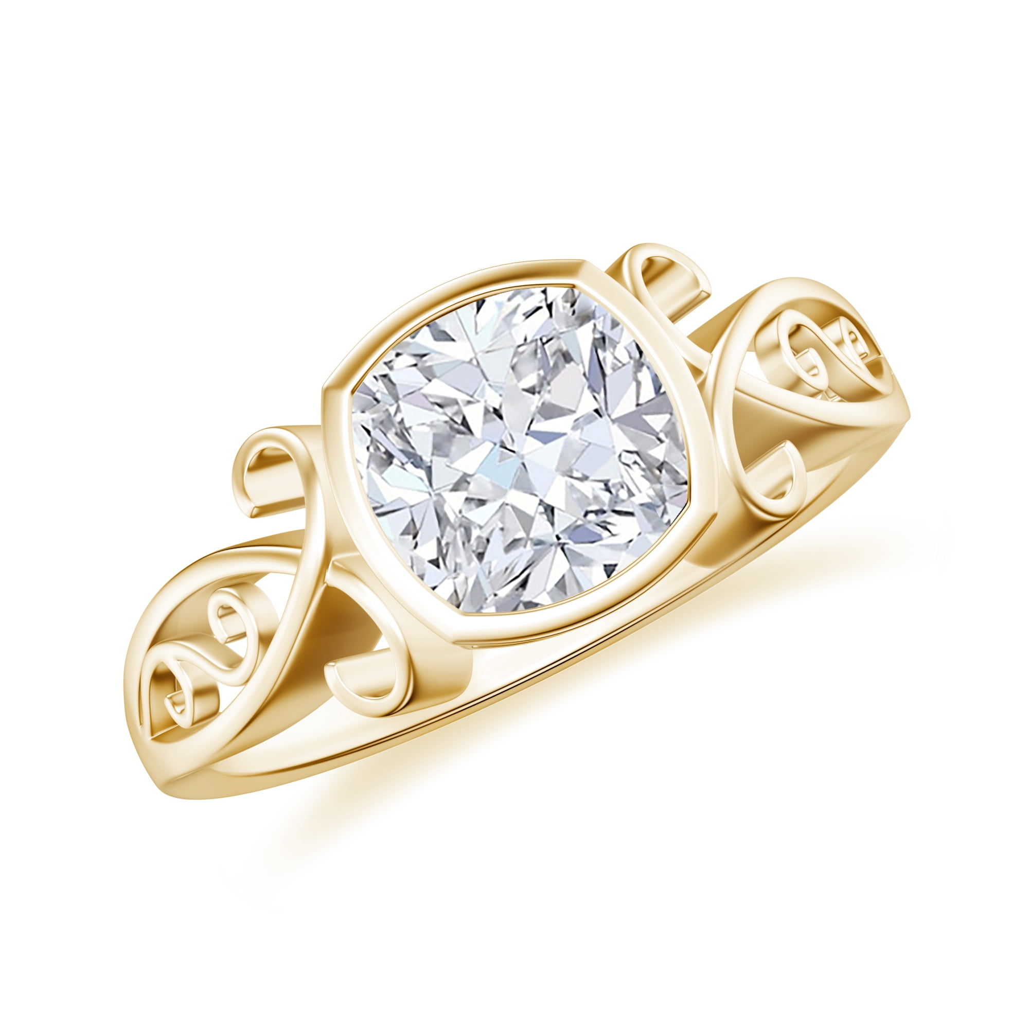 Bezel Set Cushion Shaped Moissanite Solitaire Engagement Ring in 925 ...
