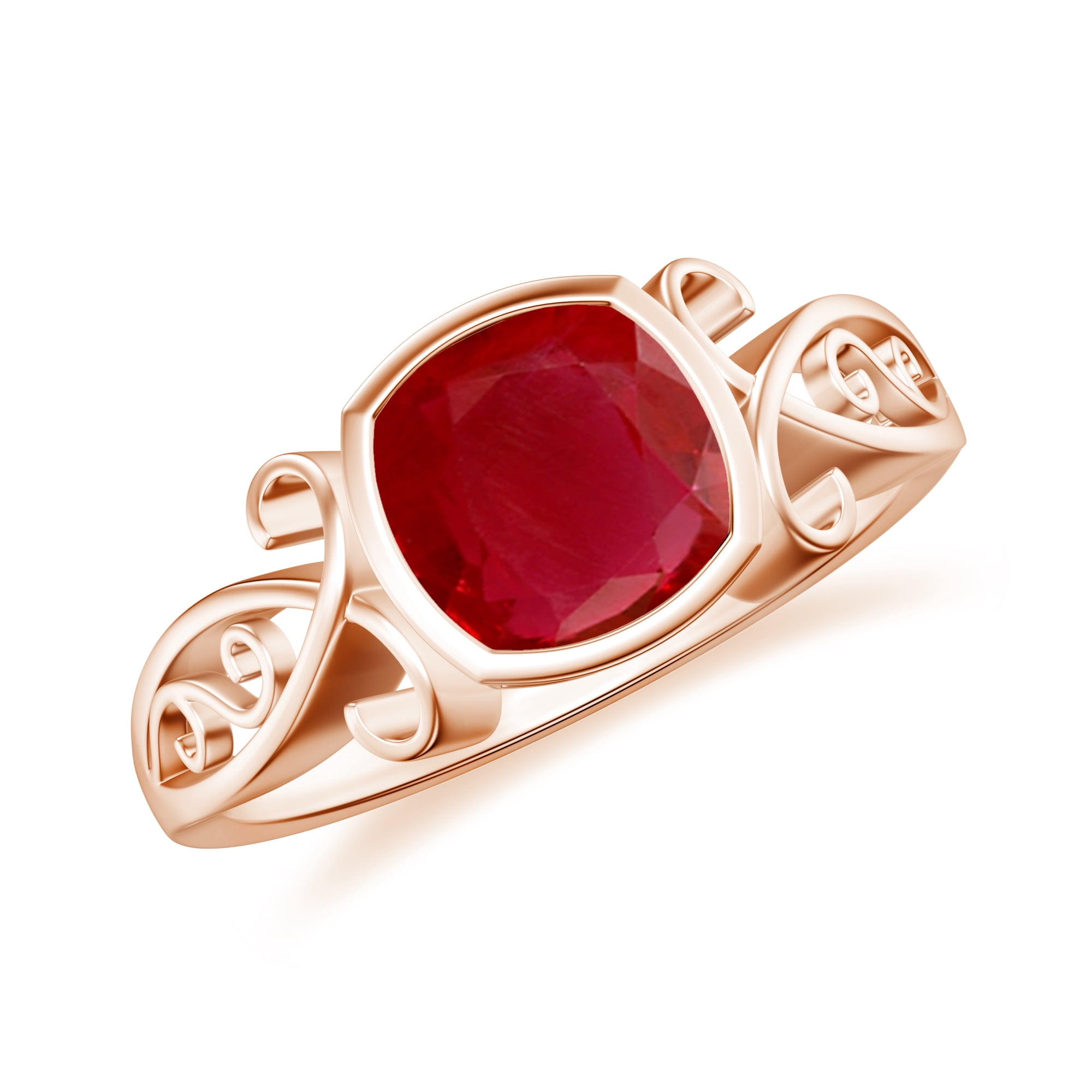 Bezel Set Cushion Shaped Ruby Solitaire Engagement Ring in 925 Sterling ...