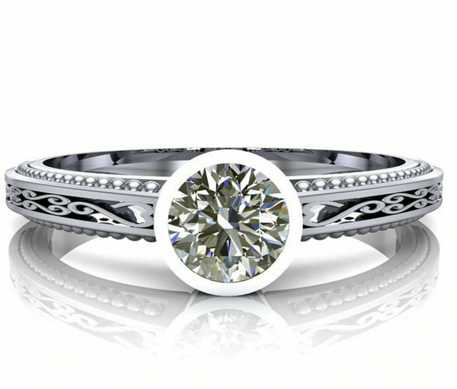 Bezel Set Diamond Engagement Ring, Round Cut Diamond Solitaire Wedding ...