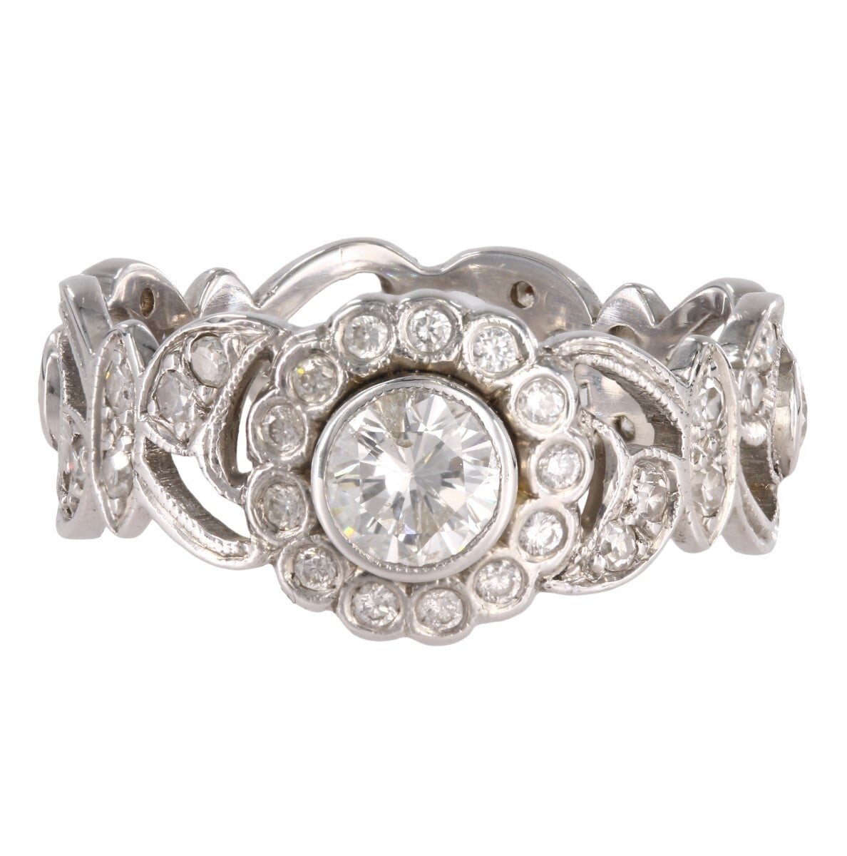 Bezel Set Diamond Ring, Floral Cluster Diamond Engagement Wedding Ring ...