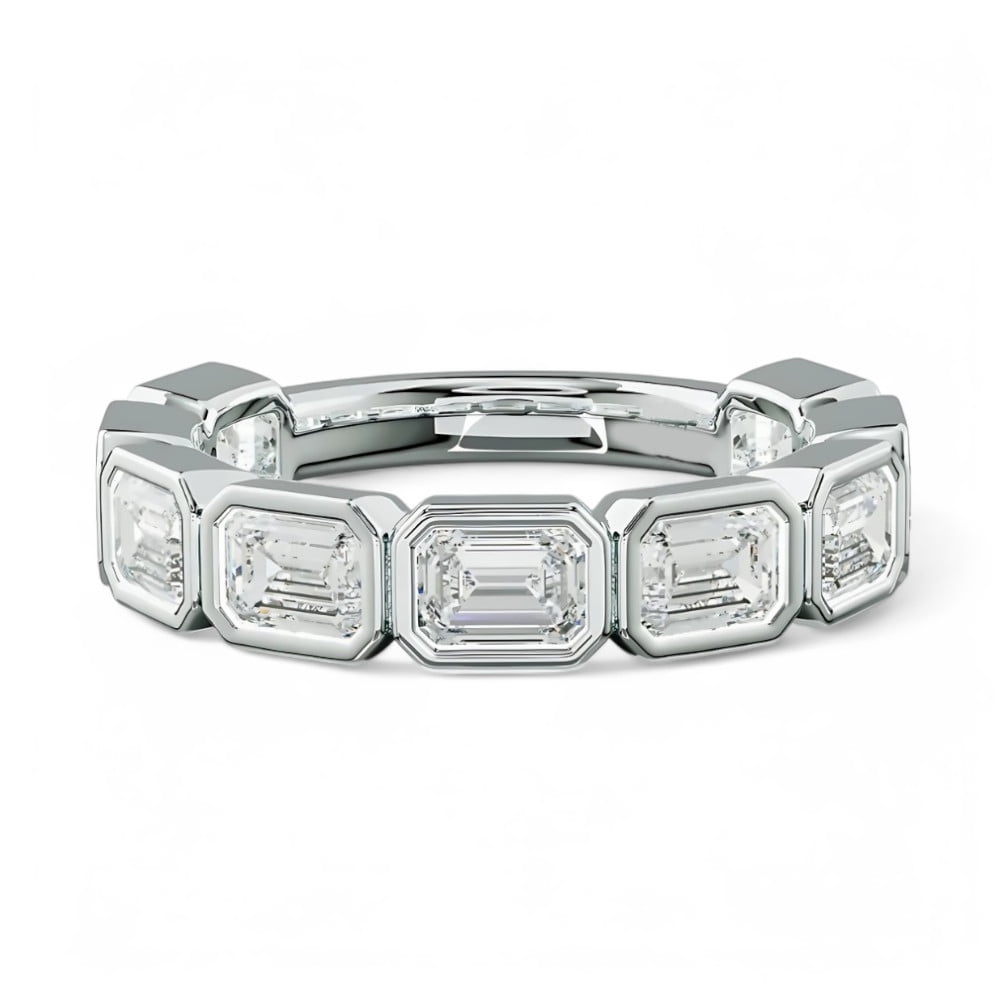 Bezel Set Emerald Diamond Band, Delicate Nine Stone Ring, Half Eternity ...