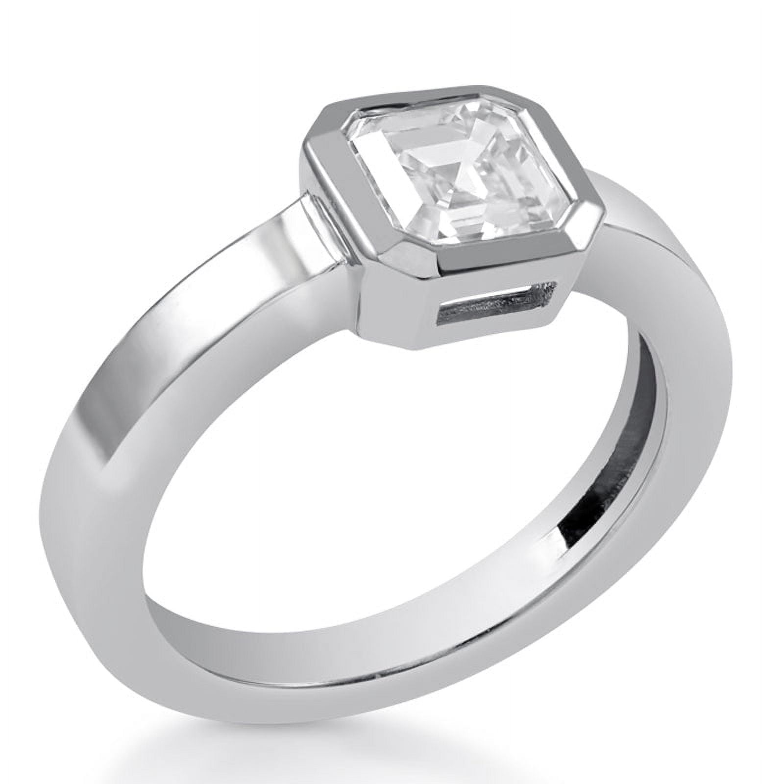 Bezel Set Low Profile Asscher Cut Solitaire Diamond Engagement Ring A15 ...