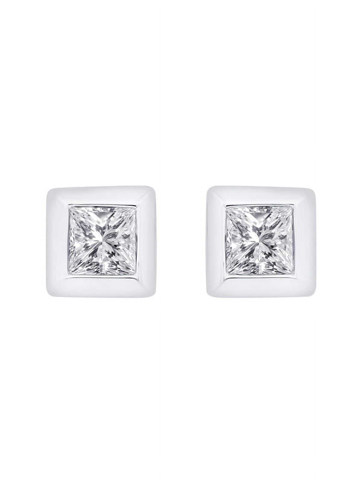 Bezel Set Princess Cut Diamond Stud Earrings in 10K White Gold (1/3 ...