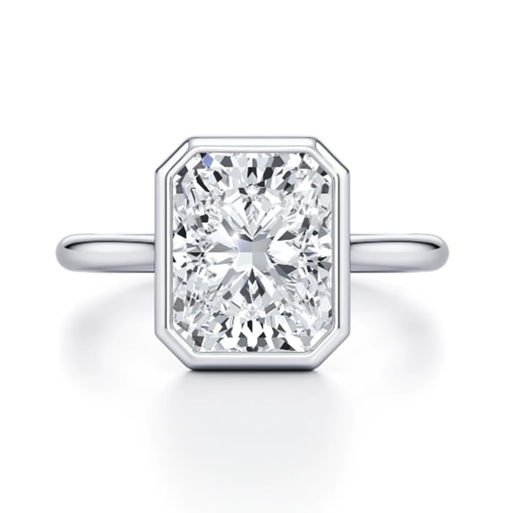 Bezel Set Radiant Cut Diamond Ring, Hidden Halo Diamond Engagement Ring ...