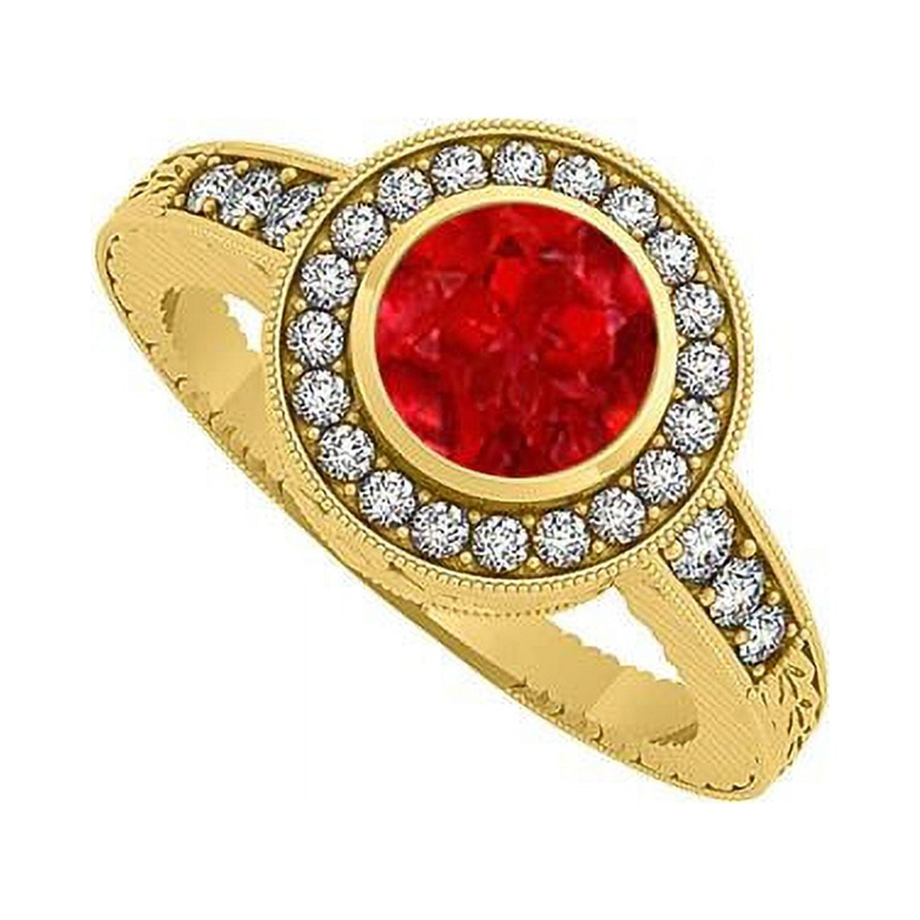 Bezel Set Ruby CZ Halo Engagement Ring 14K Yellow Gold - Walmart.com