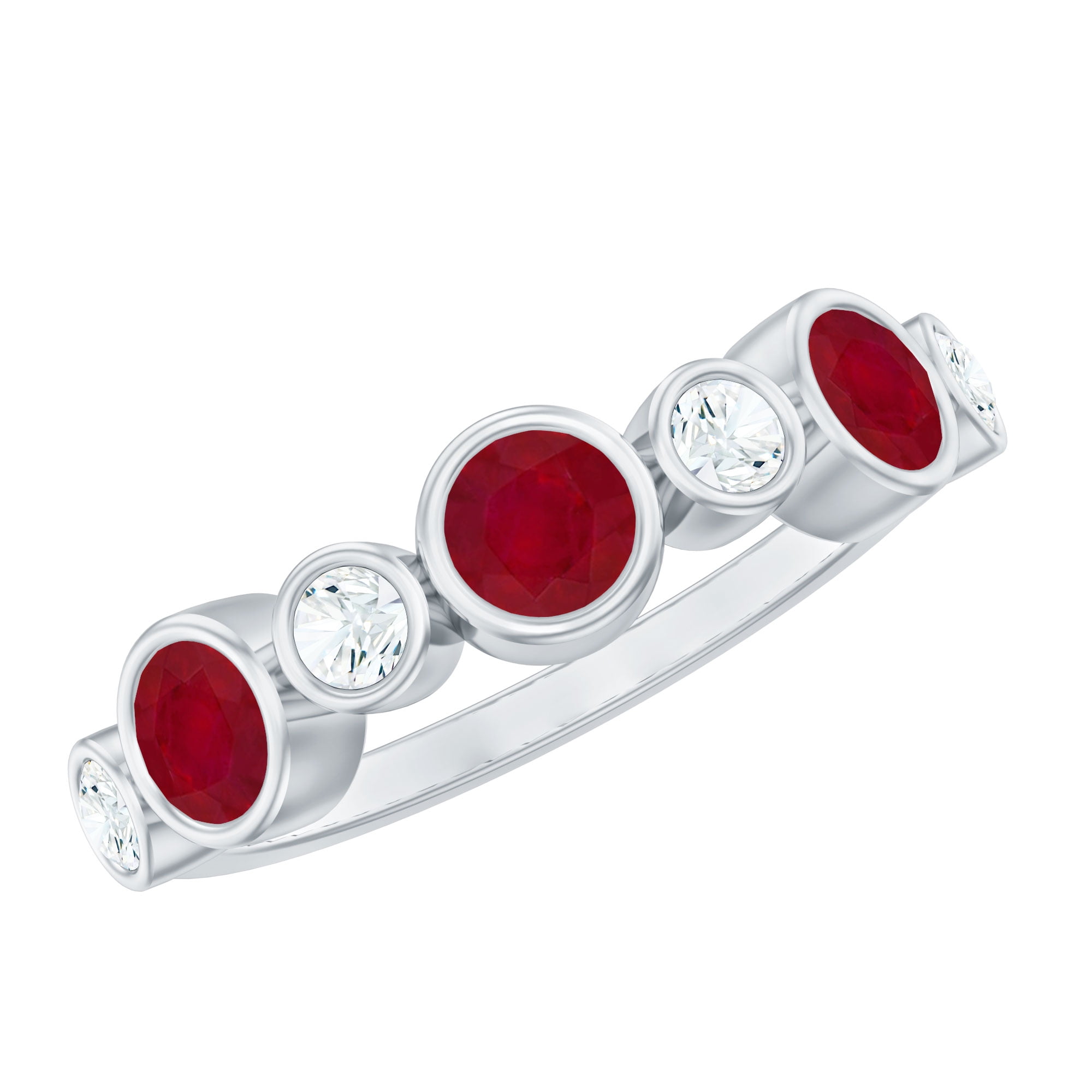 Bezel Set Ruby and Diamond Eternity Ring (July Birthstone, AAA Quality ...