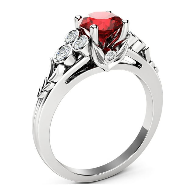 Bezel Set Side Diamonds With Ruby Engagement Ring - Walmart.com