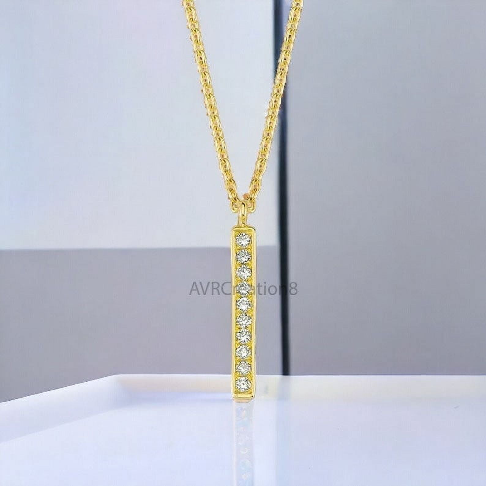 Bezel Set Vertical Minimalist Diamond Bar Pendant Necklace, 14K Yellow ...