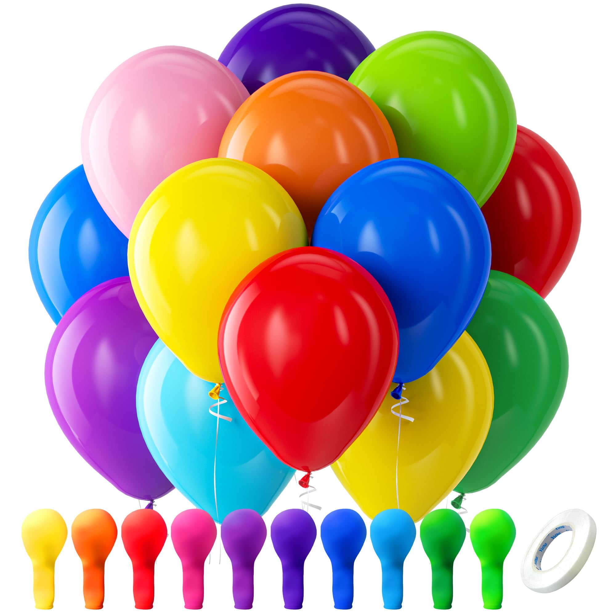 Bezente Assorted Rainbow Latex Balloons, 100 AIS1 Pack 12 inch Round ...