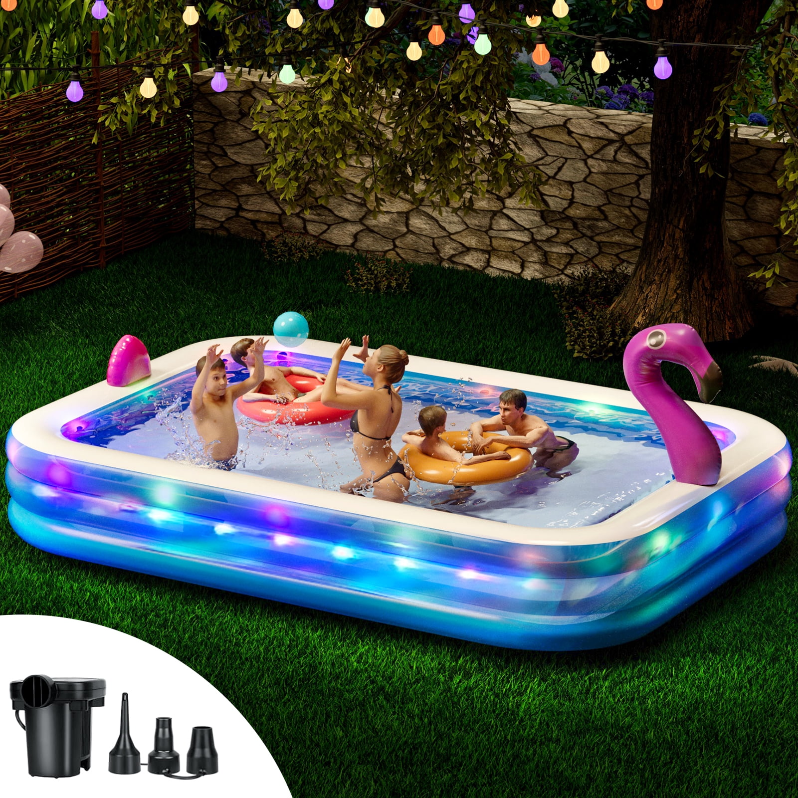 Bezliving 119" x 86" x 21" Inflatable LED Pool with 3 Modes, Electric ...