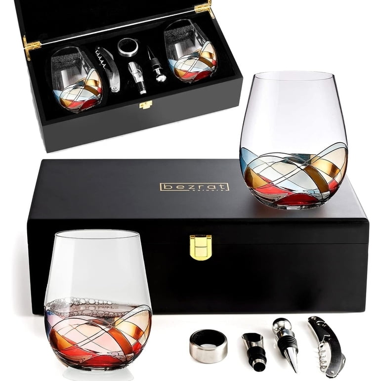 Bezrat Stemless Wine Glasses Gift Set - Walmart.com