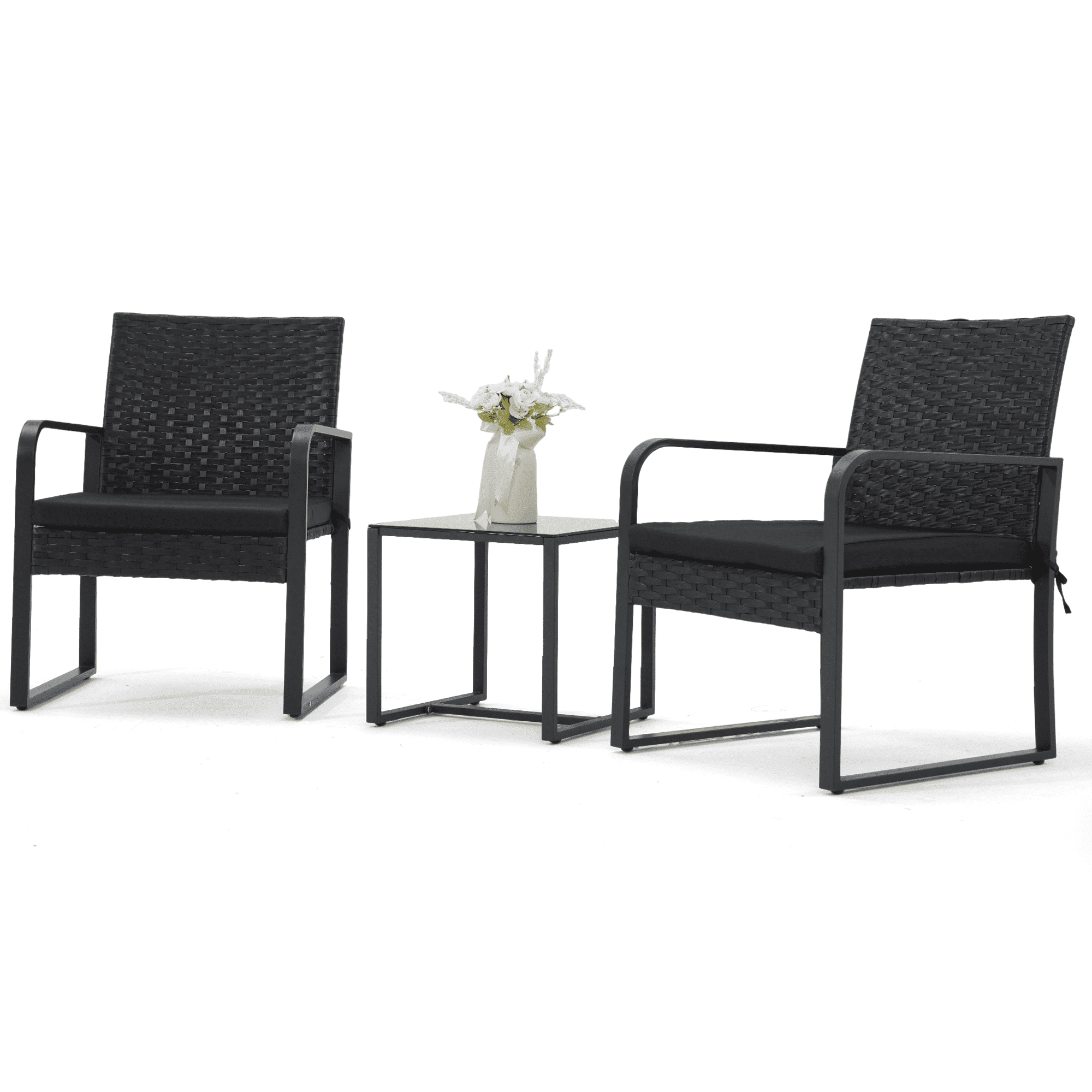 Bezseller 3-Piece Patio Bistro Set, Rattan Furniture with Cushions ...
