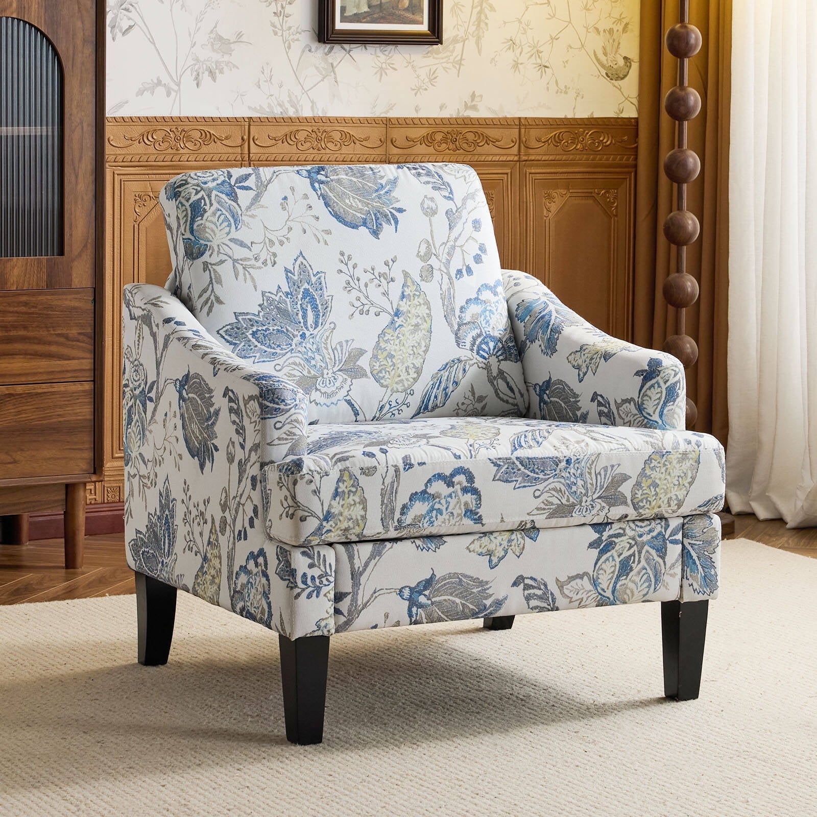 Bezseller Floral Accent Chair, Upholstered Armchair with Solid Legs,for ...