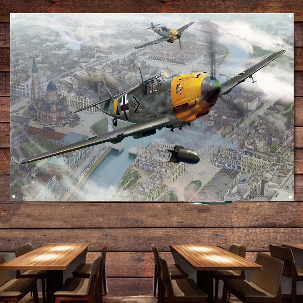 Bf 109E-7 German WWII Fighter Banner - Military Wall Art Poster For ...