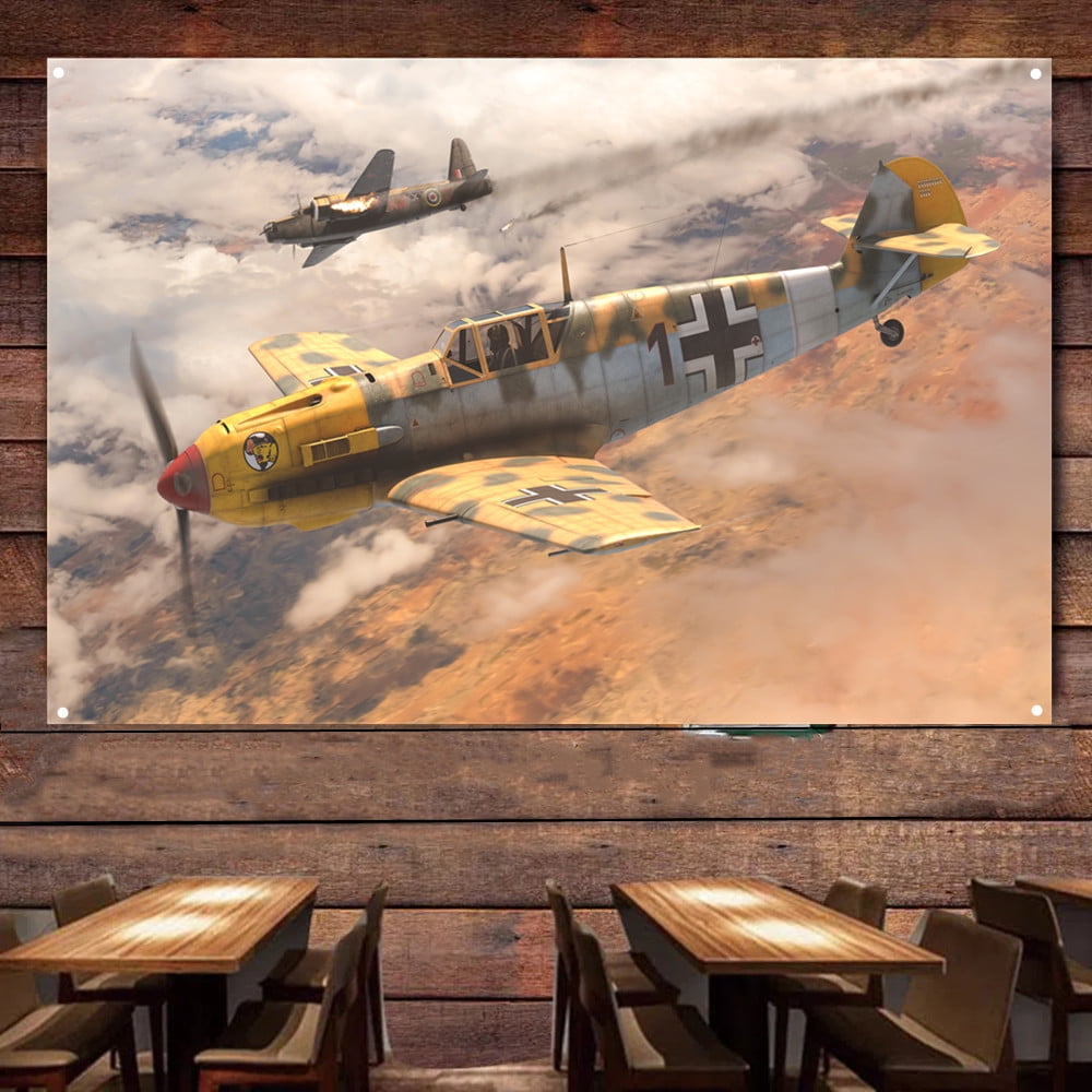 Bf 109E-7 Trop German WWII Fighter Banner Wall Flag - Air Force Attack ...