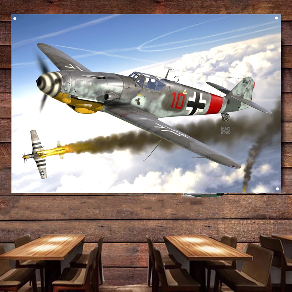 Bf 109G-14 AS WWII German Air Force Fighter Banner - Military Wall Art ...