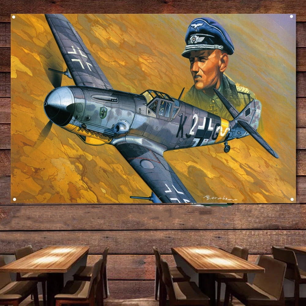 Bf 109G-4 German WWII Fighter Banner Flip Chart - Military Aviation Poster Wall Hanging Flag For ...
